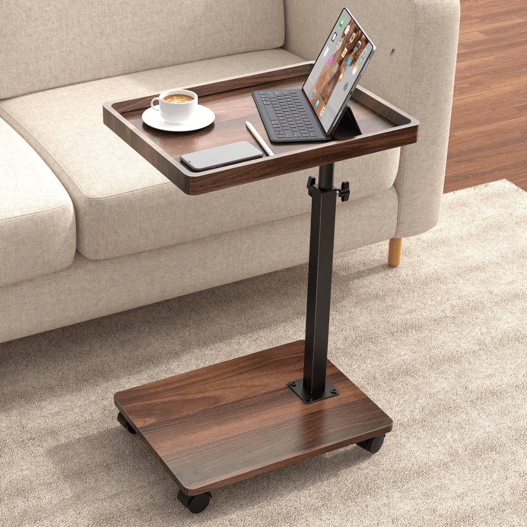 Adjustable Height Couch Side Table with Wheels – Portable Laptop & Sna ...