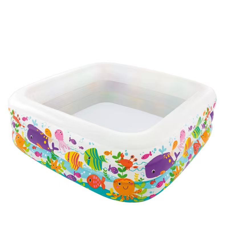 Kids Ocean Inflatable Pool 159×159×57 cm – Cute Sea-Life Square Splash ...