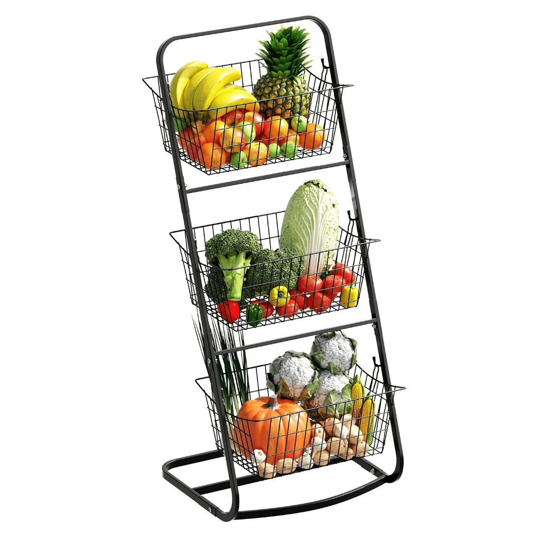 Metallic Mesh 3-Layer Storage Rack – Durable Black Metal Organizer for ...