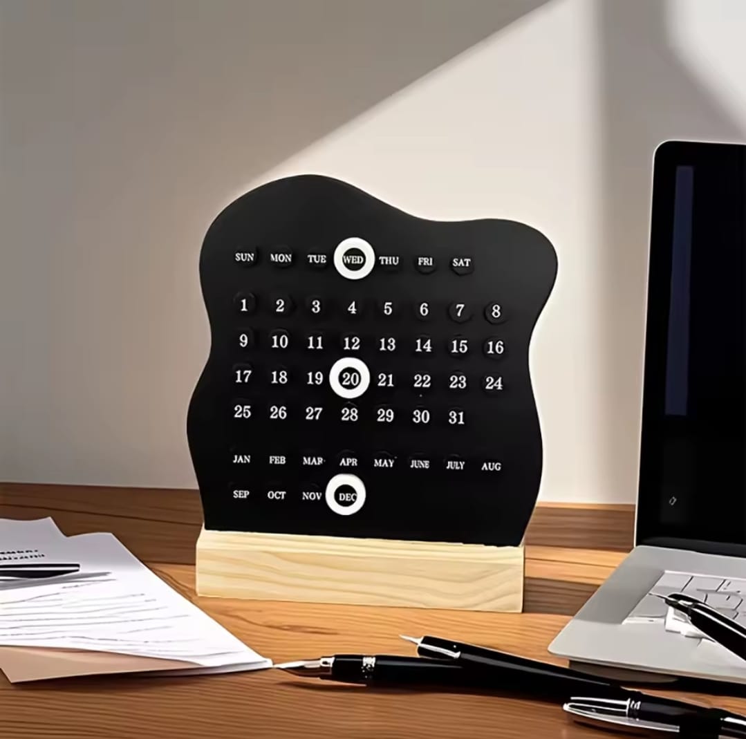 Wooden Perpetual Desktop Calendar – Adjustable Office Desk Decor ...