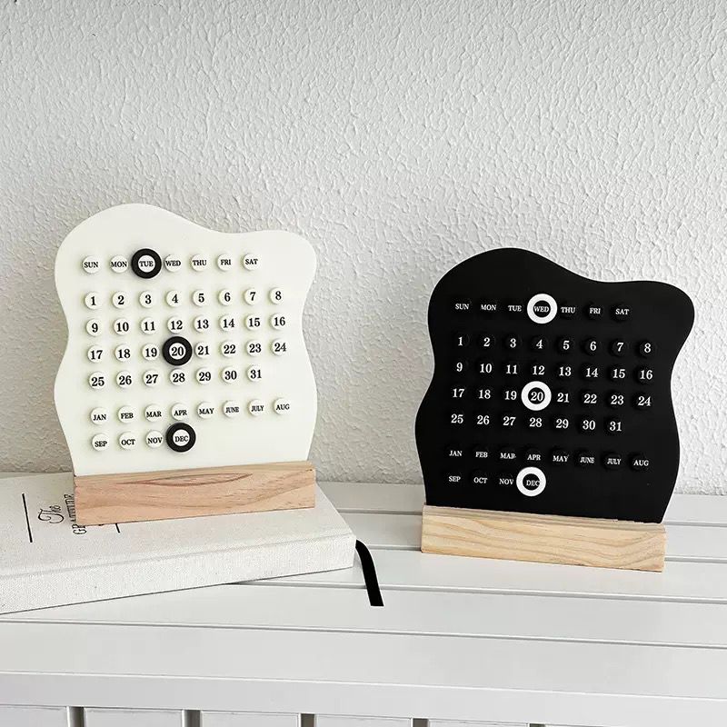 Wooden Perpetual Desktop Calendar – Adjustable Office Desk Decor ...